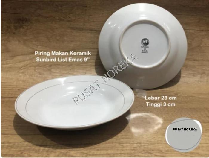 Jual Piring makan porselen putih keramik list emas MAS sunbird 9 inch ...