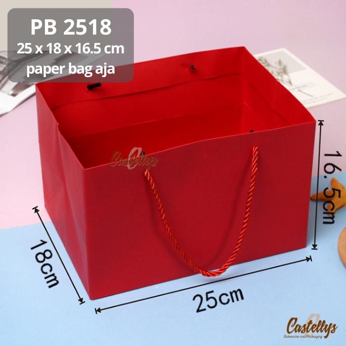 Jual Paper Goodie Bag PB2518 Merah Polos Besar Packaging Kotak Kue ...