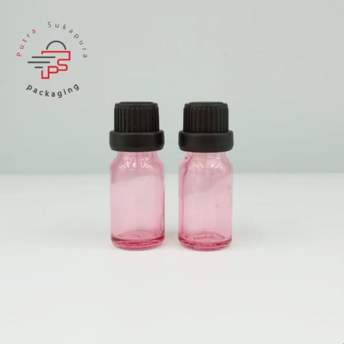 Jual botol kaca 10ml pink tutup filler hitam / botol essentials ...