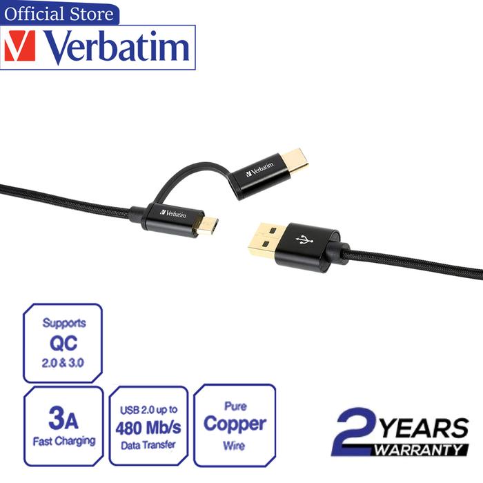 Promo Verbatim Cable 2in1 Type C & Micro USB to USB Cable 120cm #66045 ...