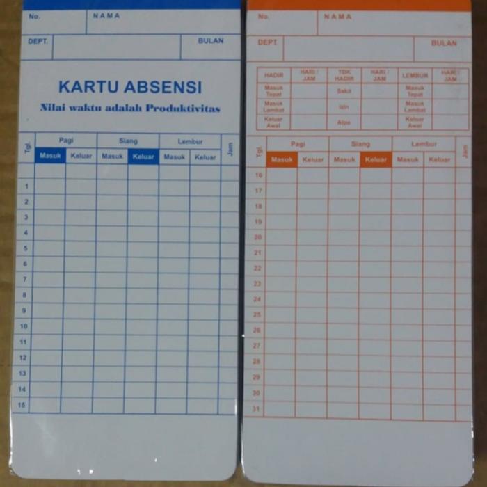 Jual Kartu Absen Kartu Absensi - Kartu Untuk Mesin Absen Ceklok Manual ...