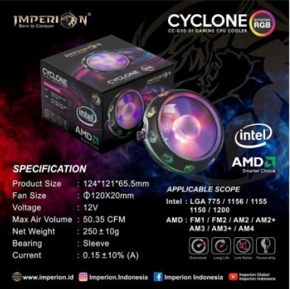 Jual Cpu Cooler imperion intel-amd rgb cyclone CC-G30-01 - Fan ...