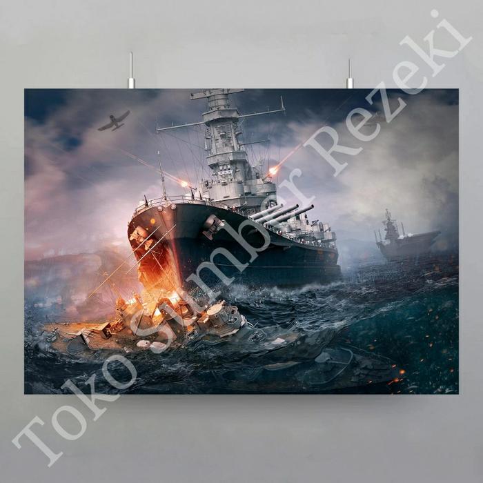 Jual Poster Lukisan Wallpaper Kapal Perang Perahu Ship Canvas Paper War ...