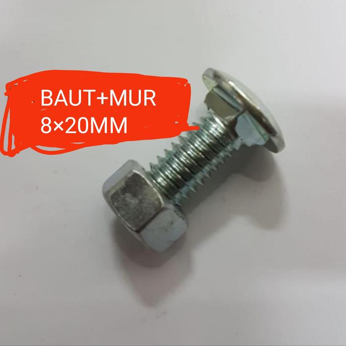 Jual ROUND HEAD BOLT+NUT M8+20mm galvanis baut+mur tray. - Jakarta ...