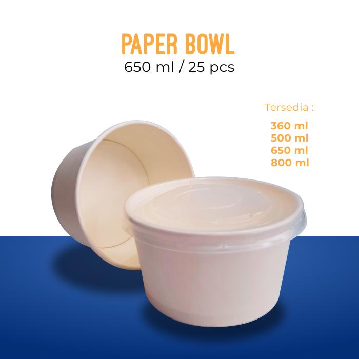 Jual Paper Bowl (650 ml - 25 pcs) + Tutup Mangkok Kertas Rice Bowl ...
