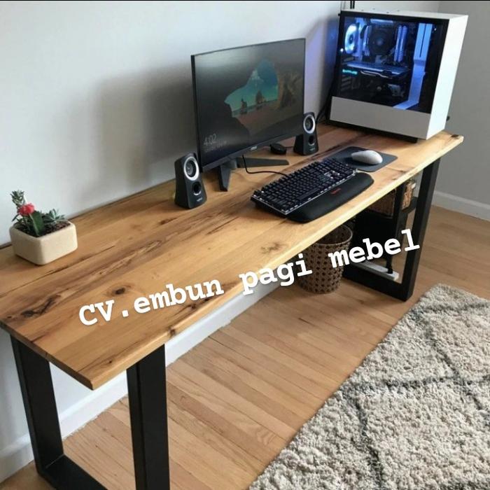 Jual top table meja kerja/meja komputer/meja kantor kayu jati besi ...