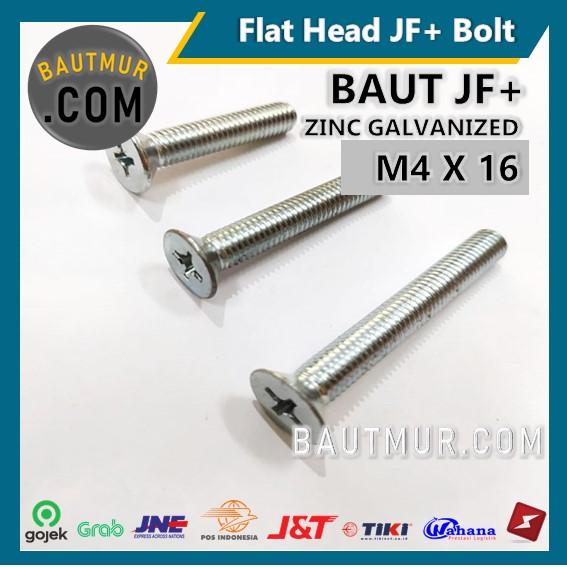 Jual FLAT HEAD BOLT BAUT JF PUTIH GALVANIS M4X16 ISI 100PCS - Kab ...