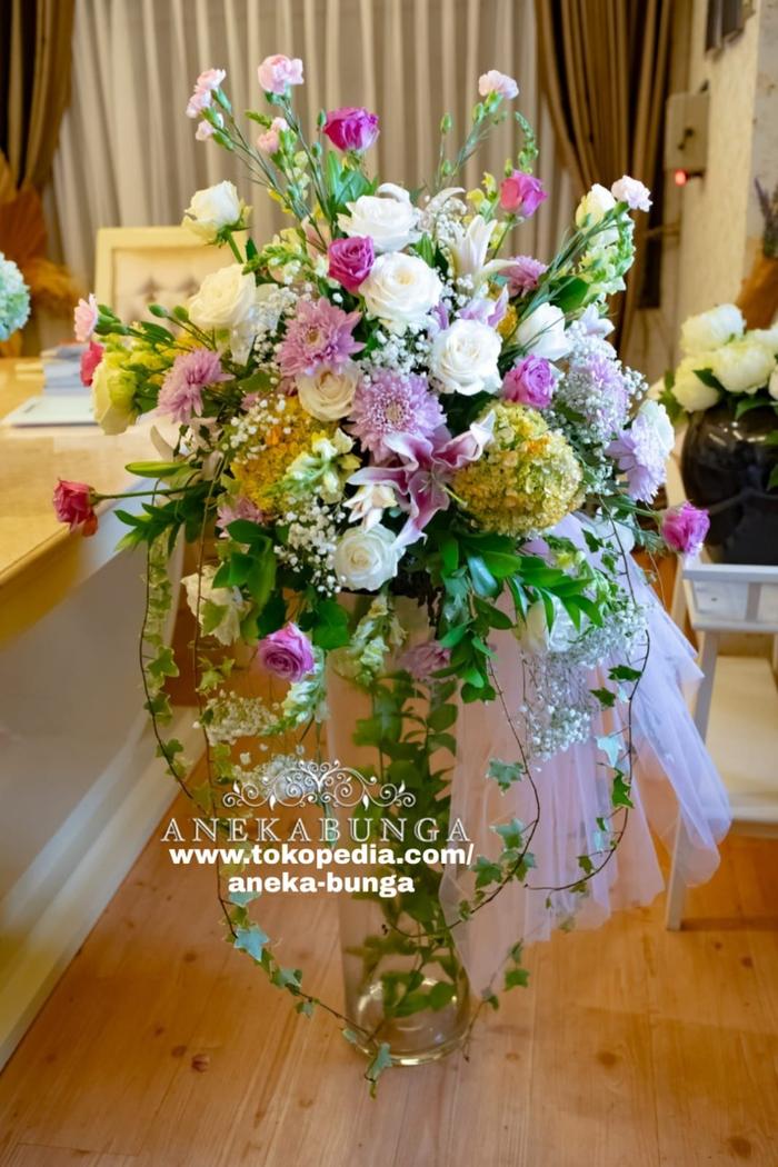 Jual Rangkaian Bunga Asli Hias Tamu Pot Vas Kaca Glass Vase Fresh ...