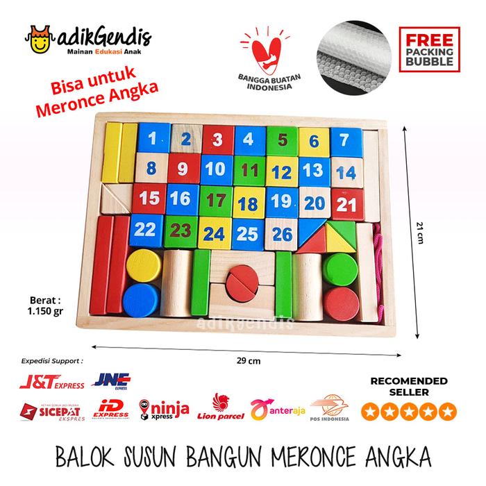 Jual balok susun bangun meronce angka & huruf - mainan edukasi anak ...