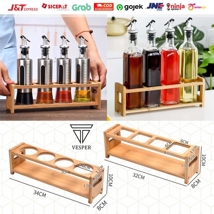 Jual Rak Kayu Botol Minyak Kecap Dapur / Wooden Rack Square Round 4 ...