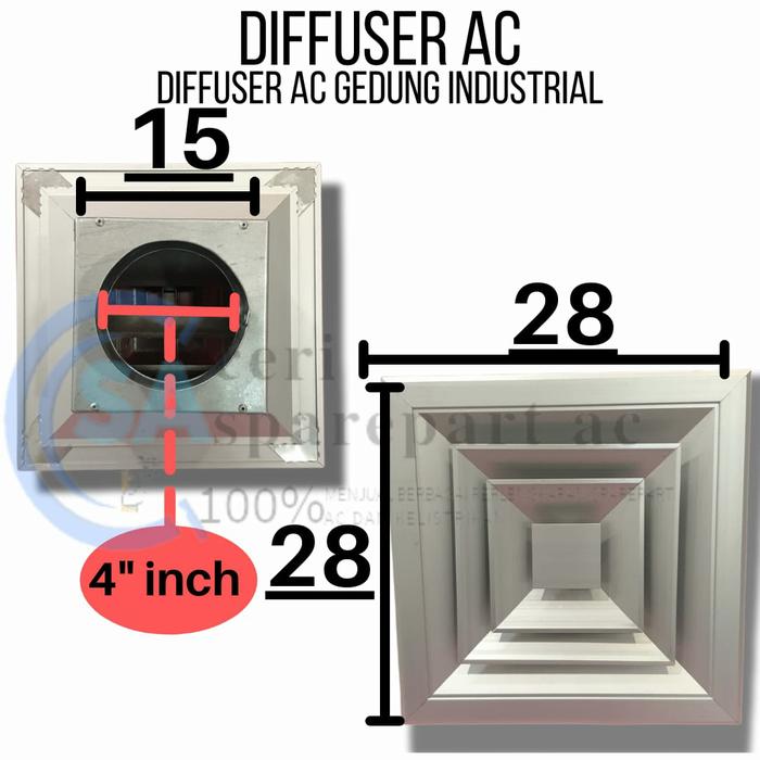 Jual DIFFUSER AC GRILL Sock 4" inch 28 × 28 ukuran luar Grille Difuser ...