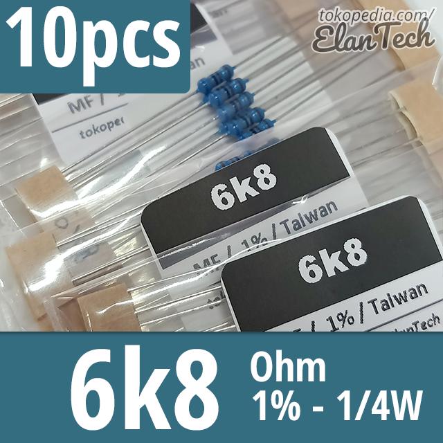 Jual Resistor 6k8 Taiwan 10pcs 1/4W 1% 6.8 Kilo Ohm 0.25W ElanTech ...