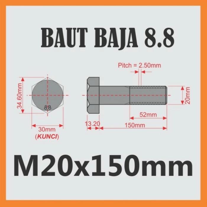 Jual baut mur baja 8.8 hitam M20 x 150mm / hex bolt nut m20x15cm murah - Jakarta Pusat - aretha ...