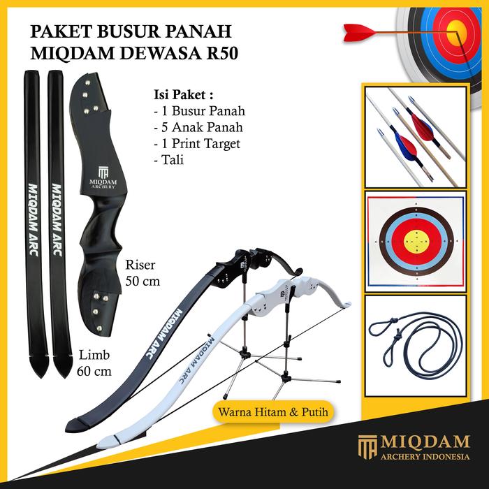 Jual Paket Busur Panah Miqdam Dewasa R50 || Hitam dan Putih - Putih ...