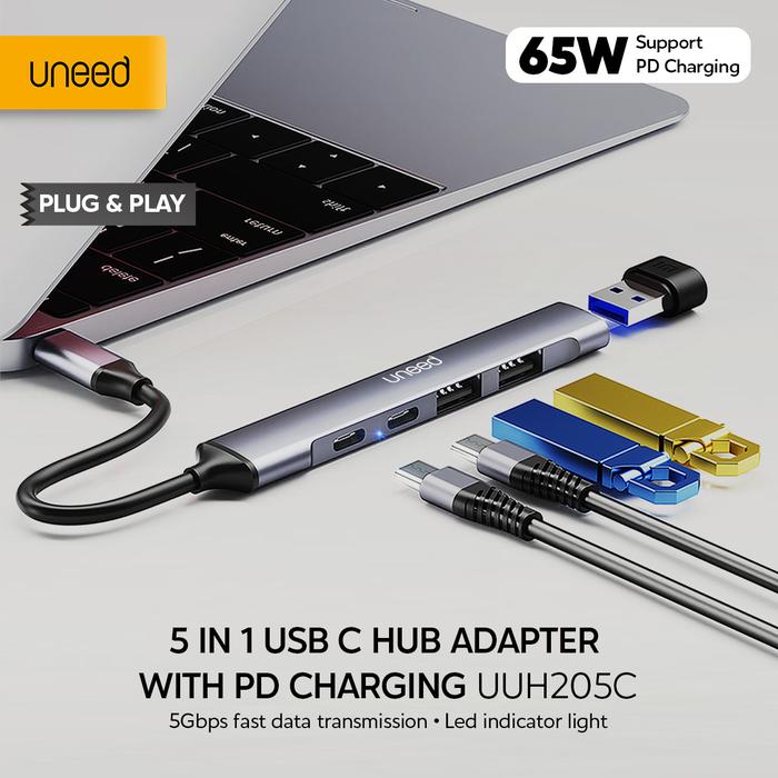 Promo UNEED USB Hub Type C 5 in 1 USB 3.0 PD Charging 65W - UUH205C ...