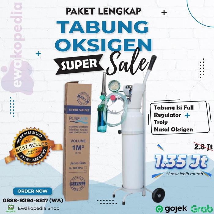 Jual Tabung Oksigen 1 m3 (dengan isi) + Regulator Oksigen + Trolly ...
