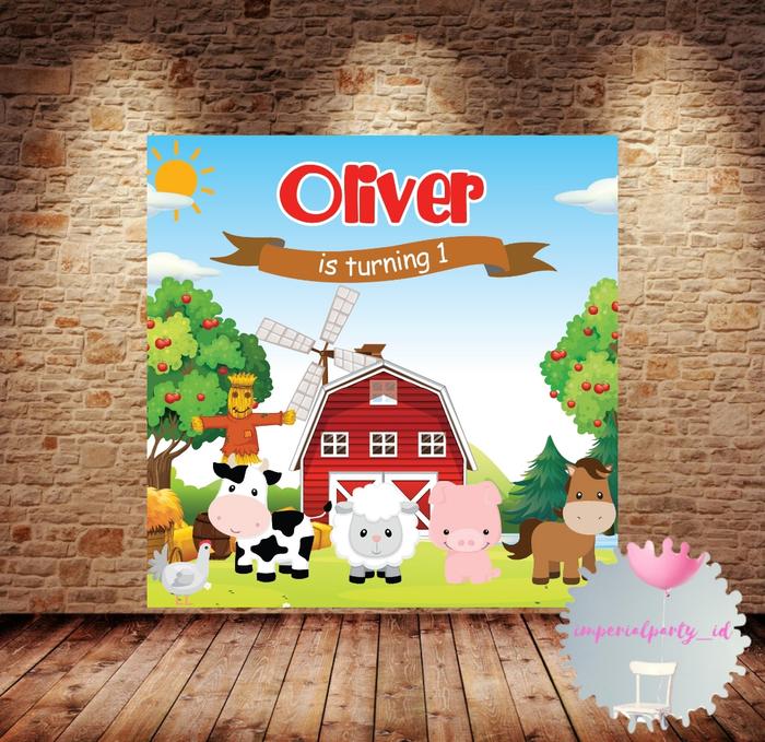 Jual Custom Backdrop Banner Spanduk Happy Birthday Farm Animal Sawah ...