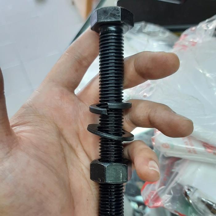 Jual Baut mur baja m16 x 120 full drat kunci 24 grade 8.8 HTB baut 16x120 - +mur+ring plat ...