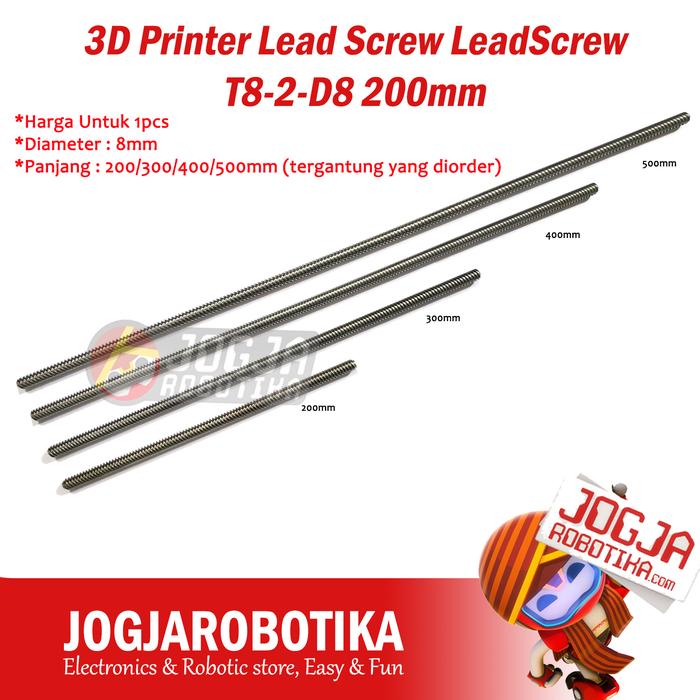 Jual Besi Ulir CNC 3D Printer Lead Screw LeadScrew T8-2-D8 200-500mm ...