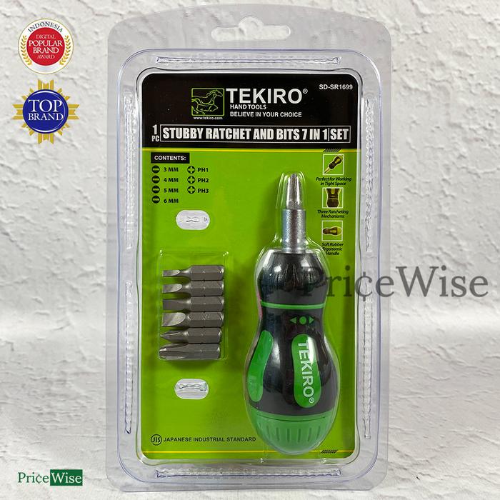 Jual Obeng Ratchet Cebol Set 7 pcs Tekiro / Stubby Ratchet and Bits Set ...