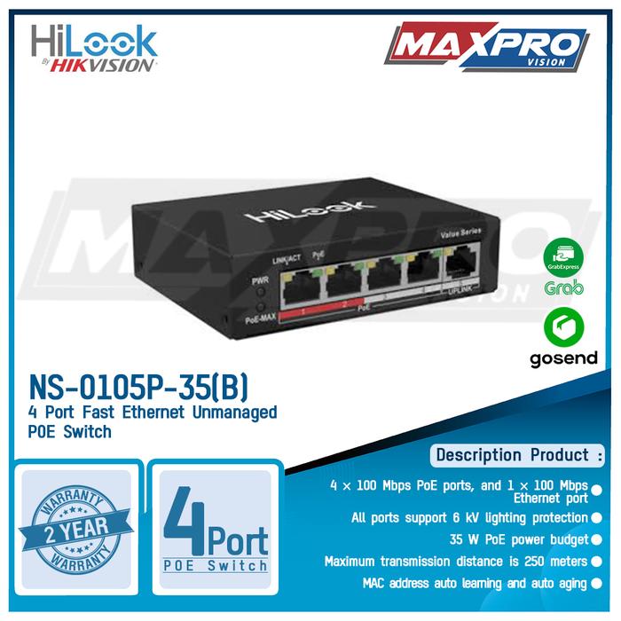 Jual NS-0105P-35(B) - HILOOK 4 PORT FAST ETHERNET POE SWITCH - da08 - Jakarta Barat - Maxpro ...