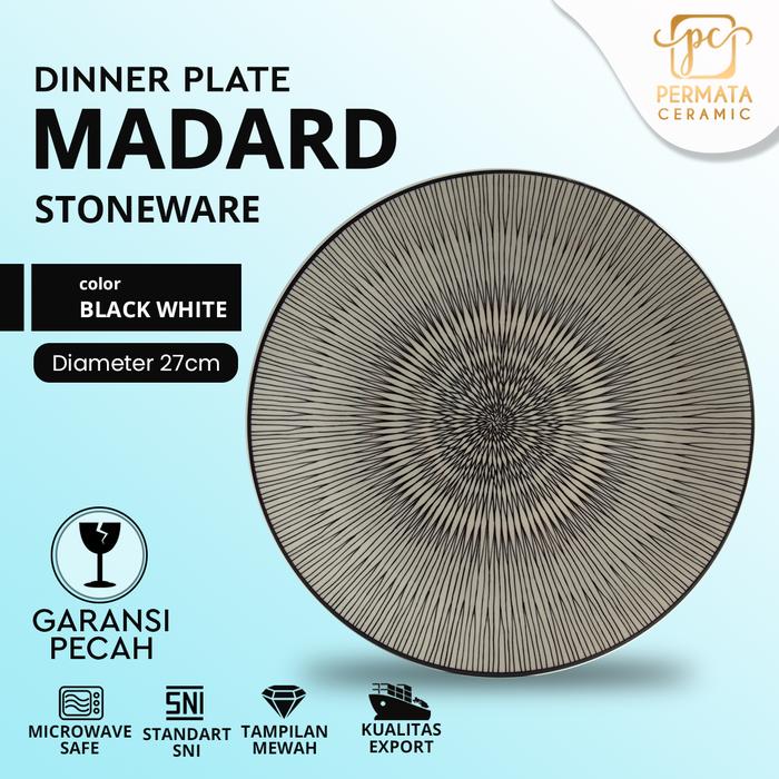 Jual Piring Makan Dinner Plate Keramik motif Madard Black White 27cm ...