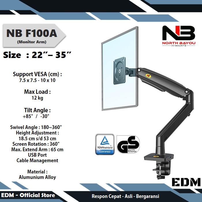 Jual Bracket Monitor 22 - 35 inch, NB F100 Gas Strut Arm Monitor Desk ...