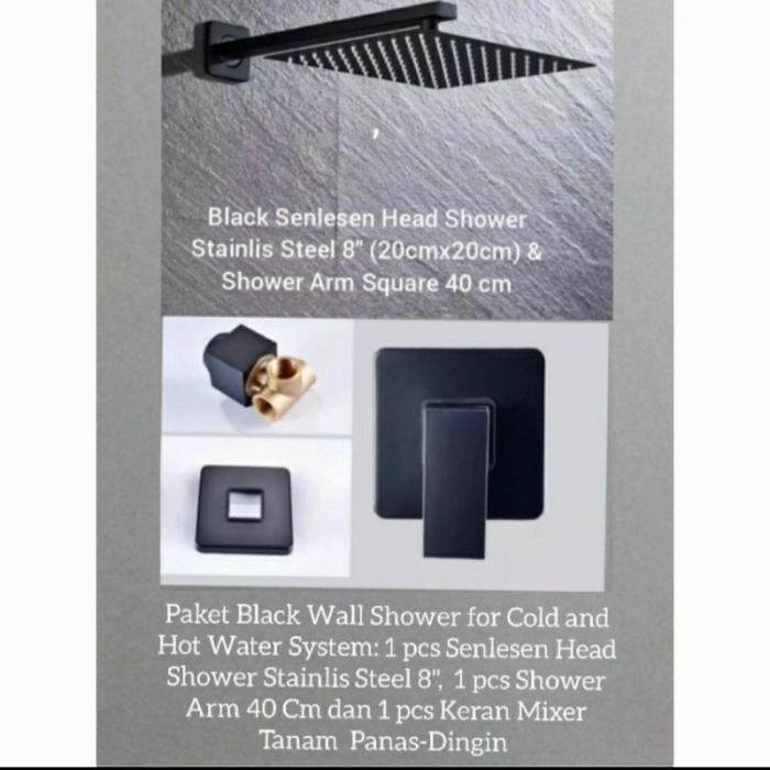 Jual paket kran shower tanam hitam matte / wall shower mixer dinding ...