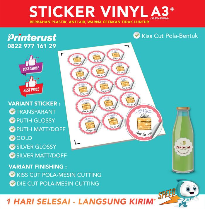 Promo Cetak sticker Vinyl A3+ Putih/Transparant+Potong Bentuk (PRINT ...