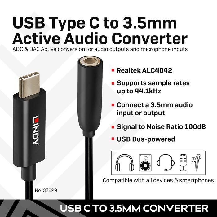 Jual LINDY USB Type C to Aux 3.5mm HIFI DAC Amp Active Audio Converter - Jakarta Barat - LINDY ...