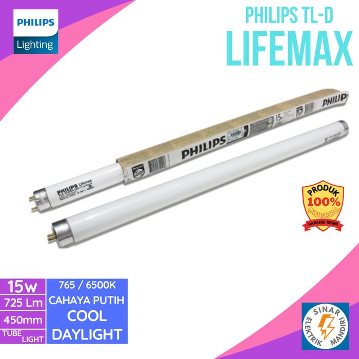 Jual LAMPU NEON PHILIPS tipe TL-D LIFEMAX 15W (54-765) CAHAYA PUTIH ...