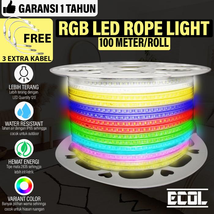 Jual LAMPU LED STRIP LIGHT 2835 LED120 IP65 ECOL 8 WARNA PER ROLL 100M ...