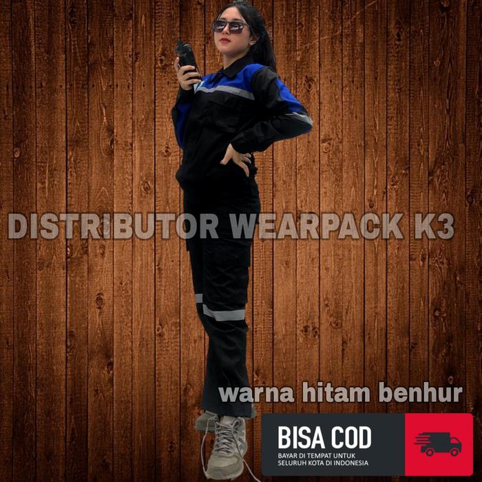 Jual baju wearpack kerja stelan baju dan celana safety APD K3 - hitam ...