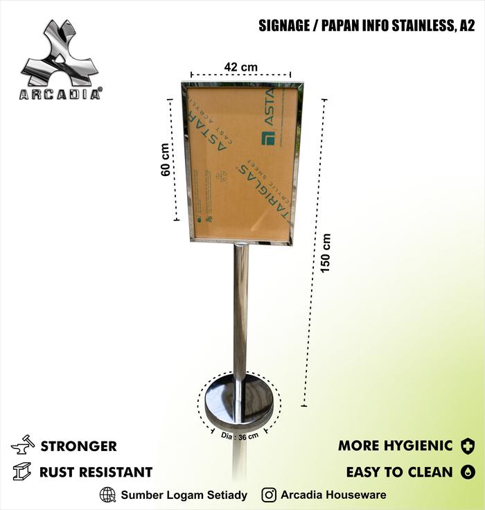 Jual Signage / papan info stainless, ukuran Frame : A2 (portrait ...