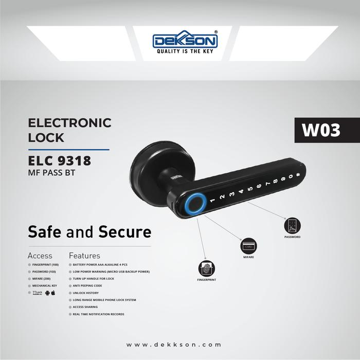 Jual Digital Lock Dekkson / Dekson ELC 9318 MF PASS BT W03 - Jakarta ...