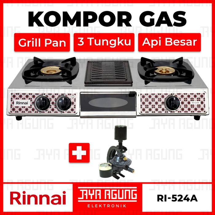 Jual Kompor Gas 3 Tungku Grill Pan Pemanggang Api Besar RINNAI RI 524A ...