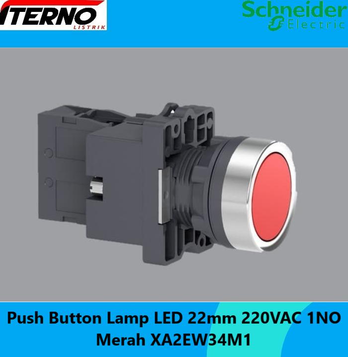 Jual Push Button Lamp LED 22mm 220VAC 1NC Merah XA2EW34M2 Schneider ...