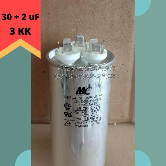 Jual KAPASITOR AC / CAPACITOR AC LG 3 KAKI 30/2 uF (MERK MC) 30/2 MIKRO ...
