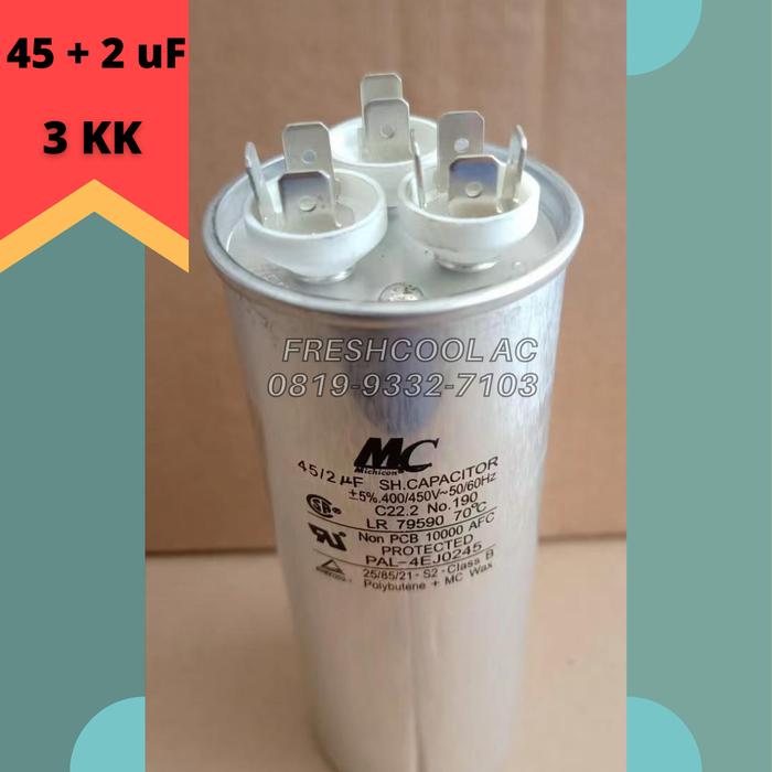 Jual KAPASITOR AC / CAPACITOR AC LG 3 KAKI 45/2 uF (MERK MC) 45/2 MIKRO - Jakarta Utara ...