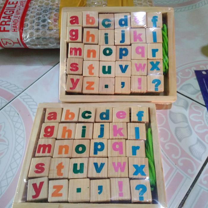 Jual mainan edukatif anak balok meronce huruf, angka dan hijaiyah - Kab ...