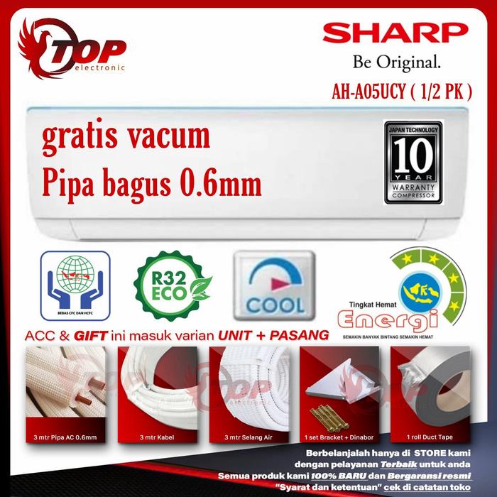 Jual ac sharp 1/2 pk low watt ah a5ucy+ pasang dan istalasi - unit only - Jakarta Timur - TOP ...