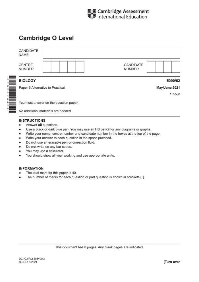 Jual O Level Biology 5090 2012-2021 alternative to Practical Jun past ...