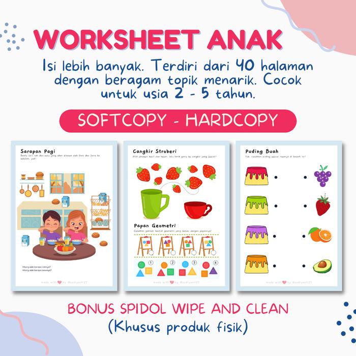 Jual Worksheet Anak Usia 2-5 Tahun (HARDCOPY) | 40 Worksheets ...
