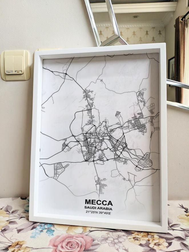 Jual Hiasan dinding wooden poster lukisan pajangan map peta kota mekkah ...