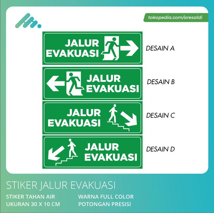 Jual Sign Label Sticker Jalur Evakuasi Tangga Kanan Kiri Emergency Exit ...