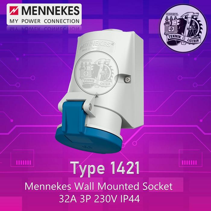 Promo Socket Female Wall Mounted MENNEKES 32A 3P 230V IP44 MEN 1421 ...