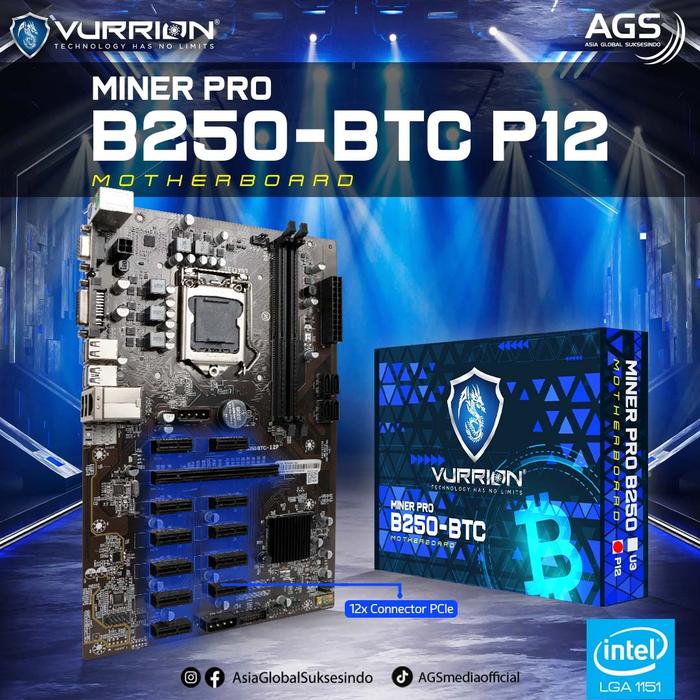 Jual MOTHERBOARD MINING VURRION B250 BTC P12 MOBO MINER 12PCIE MINER ...