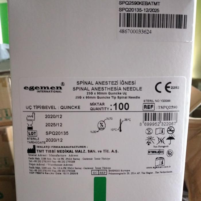 Jual Spinal Needle Egemen 25G x 90mm / seperti spinocan bbraun - Kota ...
