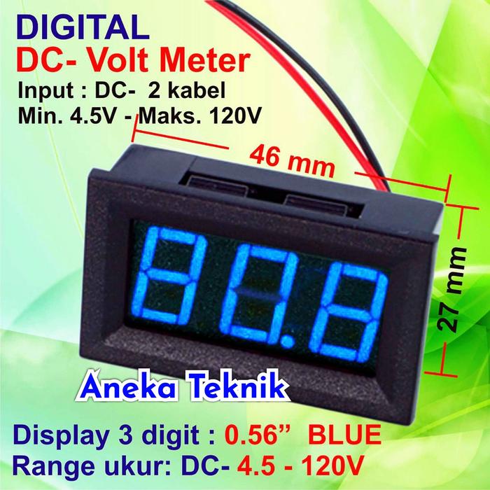 Jual Voltmeter Digital DC 4.5V - 120V 0,56 INCH 2 Kabel + Frame - Biru ...