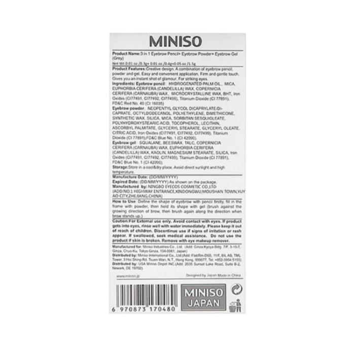 Jual Miniso Eyebrow 3in1 Pencil Powder Eyebrow Gel - Abu-abu Di Seller ...